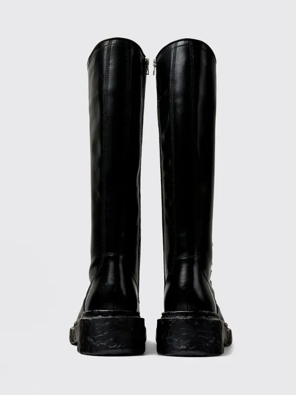 Camper Knee High Lace Up Boots - Black