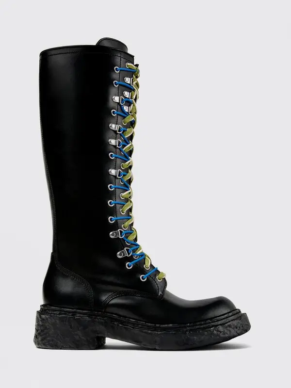 Camper Knee High Lace Up Boots - Black