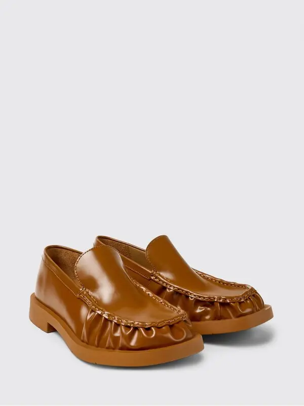 Camper Gathered Leather Loafers - Brown