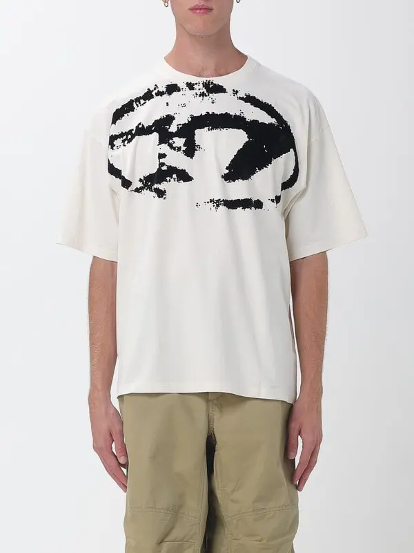 DIESEL® Crewneck Cotton T-shirt With Dust-effect Oval D Logo