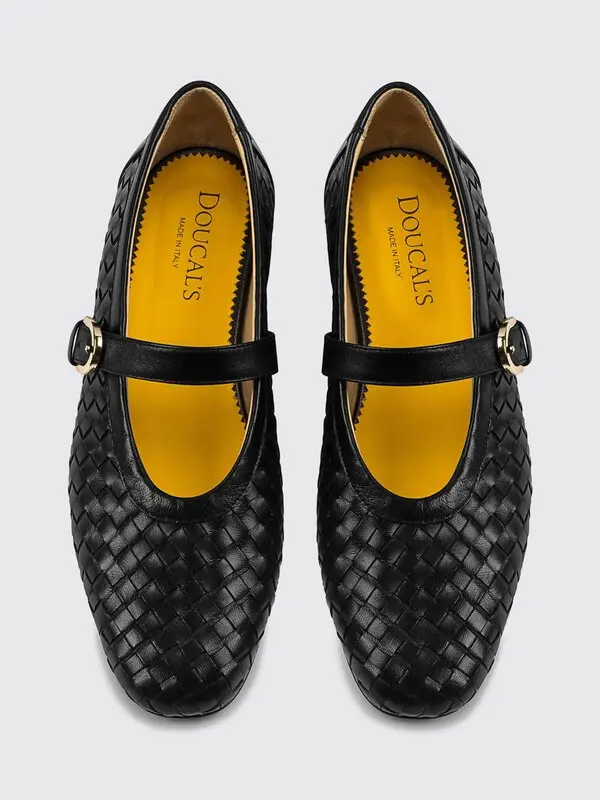 DOUCAL'S Woven Leather Mary Jane Flats - Black