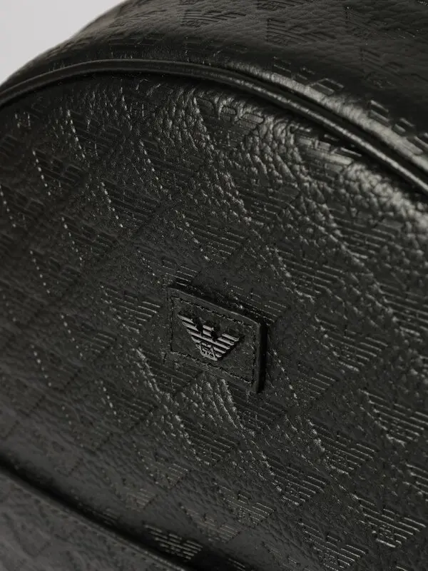 Emporio Armani Grained Leather Backpack With Embossed Monogram