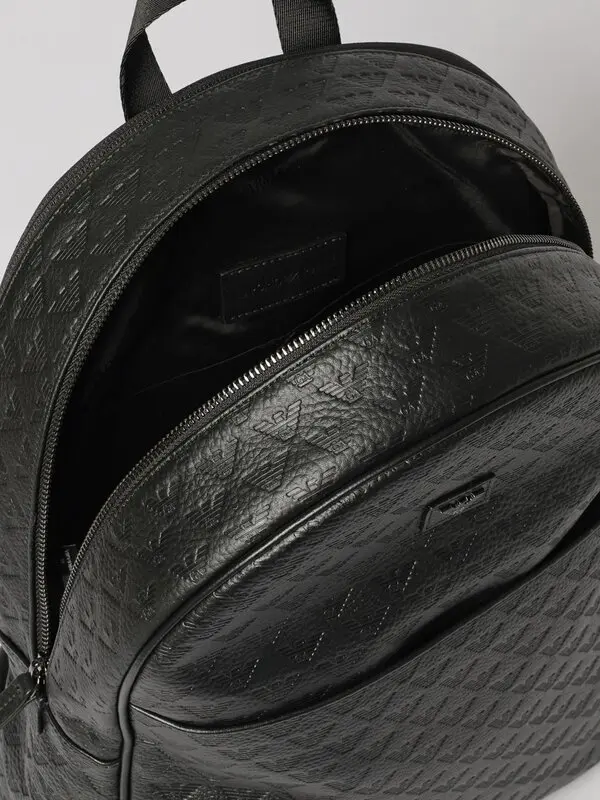 Emporio Armani Grained Leather Backpack With Embossed Monogram