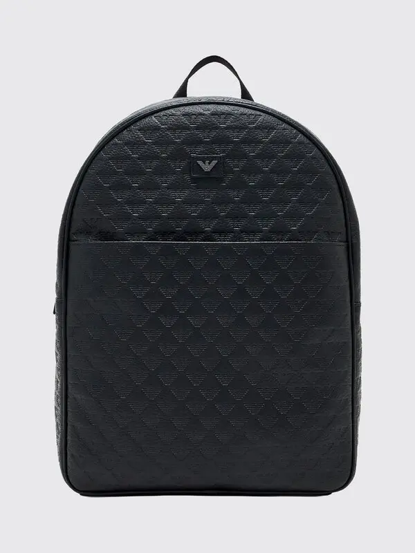 Emporio Armani Grained Leather Backpack With Embossed Monogram - Black
