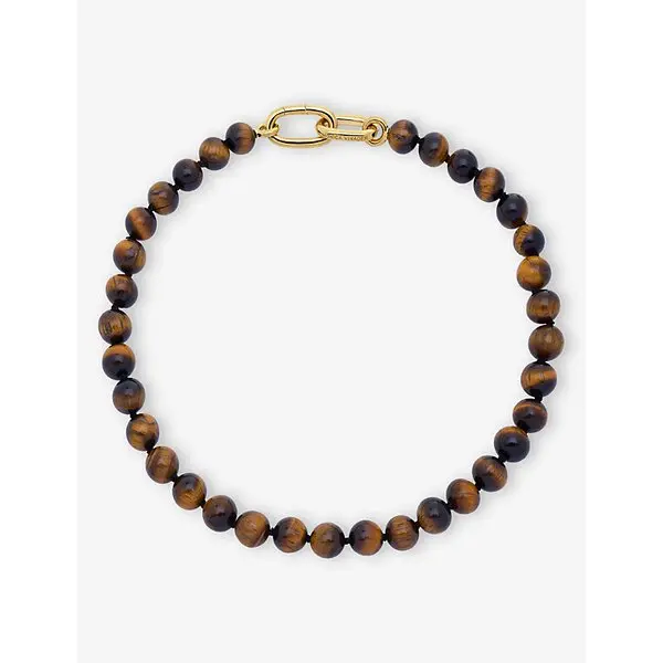 Monica Vinader Kate Young Tiger's Eye Beaded Chain Necklace - Gold
