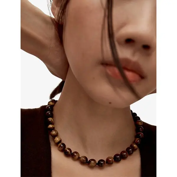 Monica Vinader Kate Young Tiger's Eye Beaded Chain Necklace - Gold