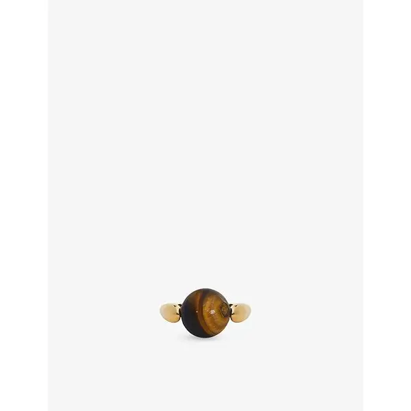 Monica Vinader Kate Young Round Vermeil And Tiger's Eye Ring - Brown