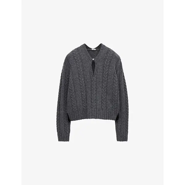 Loewe Keyhole Cable-knit Wool Jumper - Grey