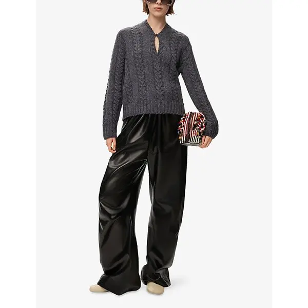 Loewe Keyhole Cable-knit Wool Jumper - Grey