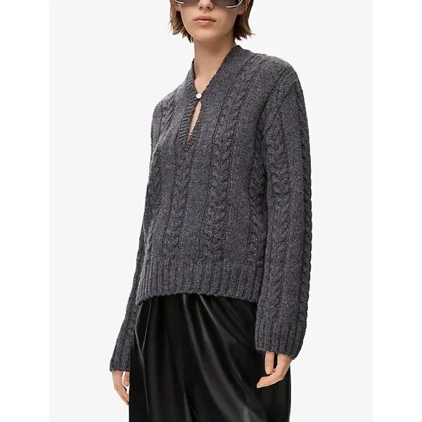 Loewe Keyhole Cable-knit Wool Jumper - Grey