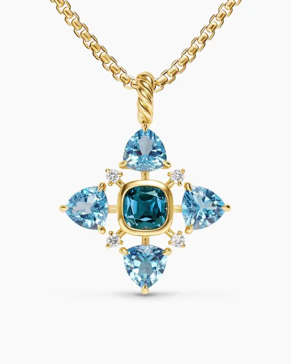 David Yurman Renaissance® Quad Pendant In 18k Yellow Gold With Pink Tourmaline And Diamonds - Blue Topaz