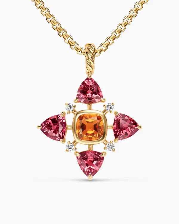 David Yurman Renaissance® Quad Pendant In 18k Yellow Gold With Pink Tourmaline And Diamonds - Madeira Citrine