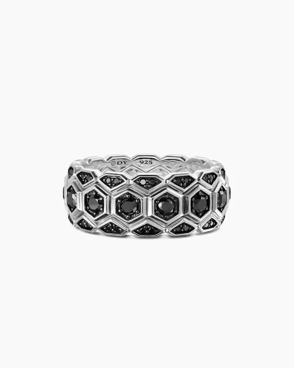 David Yurman Hex Stack Ring In Sterling Silver With Diamonds - Black Diamond