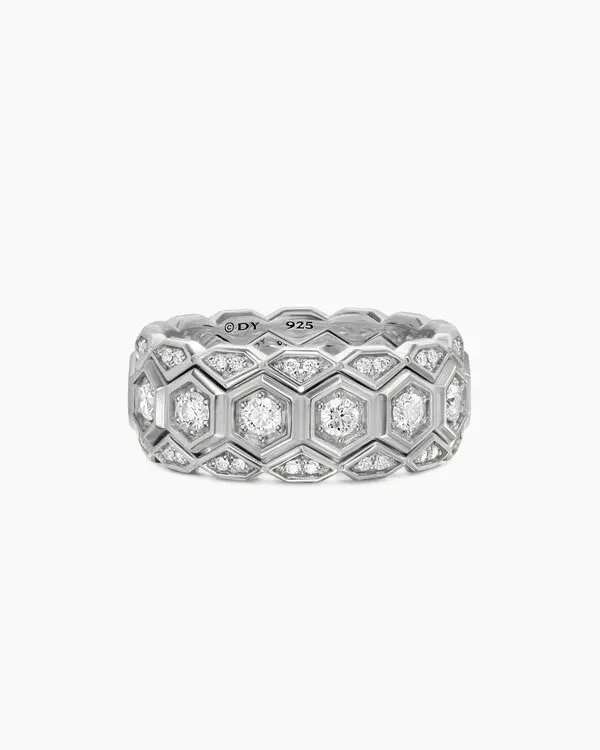 David Yurman Hex Stack Ring In Sterling Silver With Diamonds - Diamond