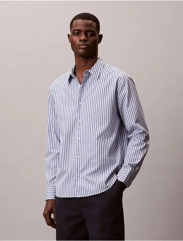 Calvin Klein Double Stripe Cotton Relaxed Button-down Shirt - Xenon Blue