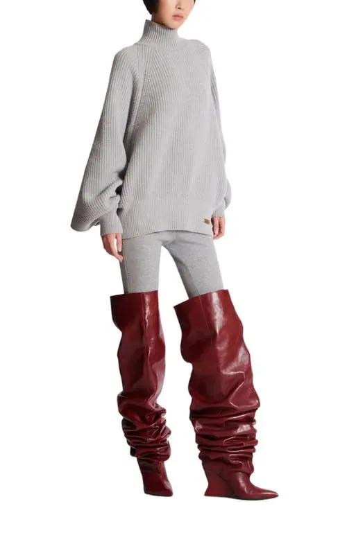 Balmain High-neck Ribbed Knit Jumper - Grey