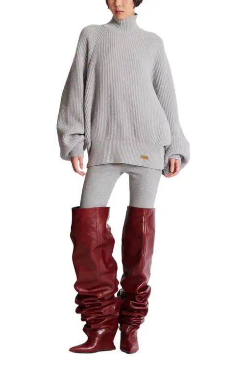 Balmain High-neck Ribbed Knit Jumper - Grey