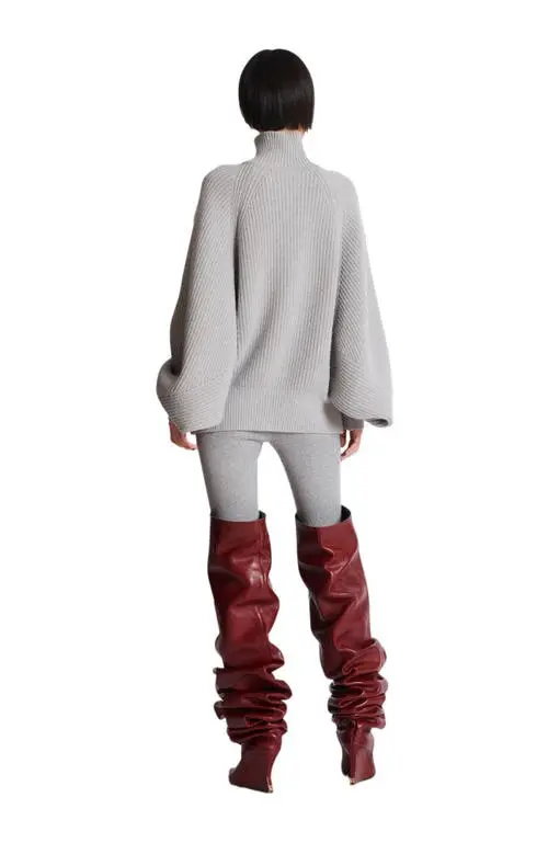 Balmain High-neck Ribbed Knit Jumper - Grey