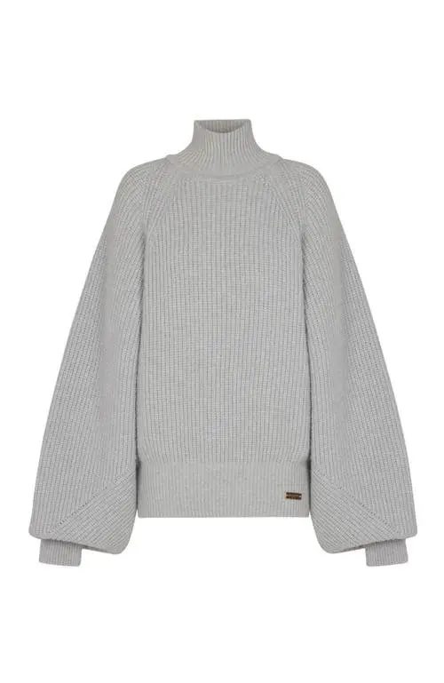 Balmain High-neck Ribbed Knit Jumper - Grey