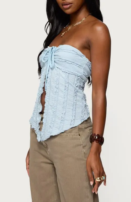EDIKTED Textured Ruffle Split Front Strapless Top