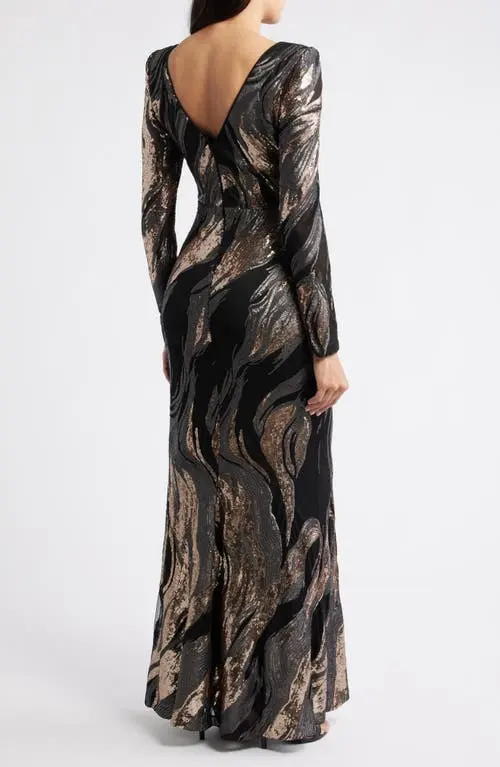 Vince Camuto Sequin Low Back Long Sleeve Gown