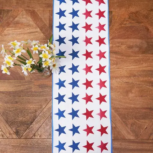 C&F HOME Red White & Pow 100% Cotton Table Runner 14" X 72