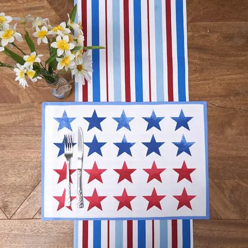 C&F HOME Red White & Pow 100% Cotton Table Runner 14" X 72