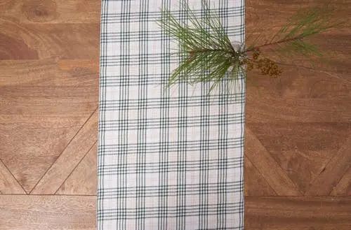 C&F HOME Sage & Gold Plaid 100% Cotton Christmas Table Runner 13" X 72