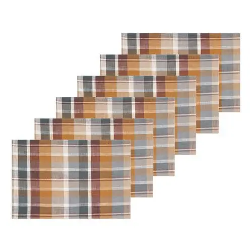C&F HOME Aspen Plaid 100% Cotton Set Of 6 Placemats 13" X 19 - Brown