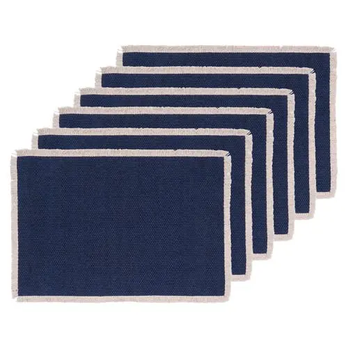 C&F HOME Fringed Vintage Indigo Placemats Set Of 6 - Blue