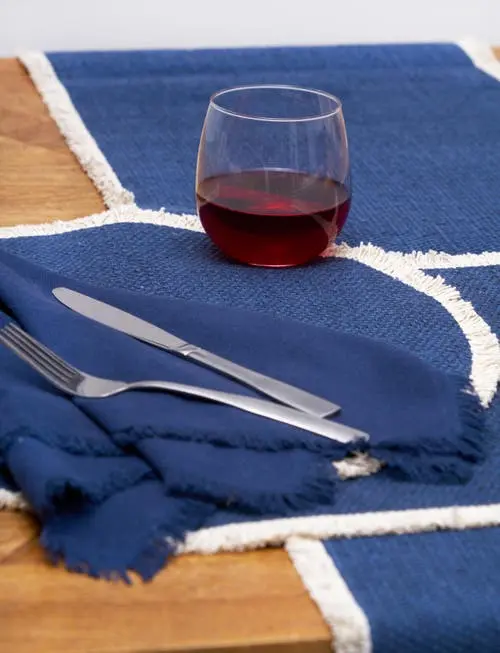 C&F HOME Fringed Vintage Indigo Placemats Set Of 6