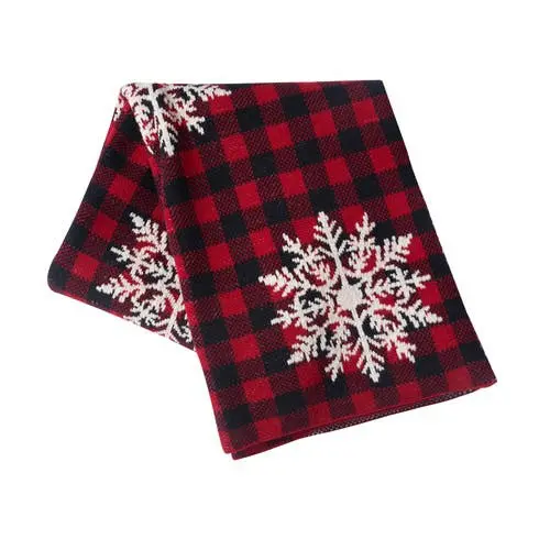 C&F HOME 50" X 60" Plaid Checke Snowflake Accent Throw Blanket - Red