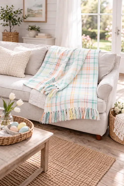 C&F HOME Easter Bunny Trail Plaid 100% Cotton Accent Throw Blanket 50" X 60