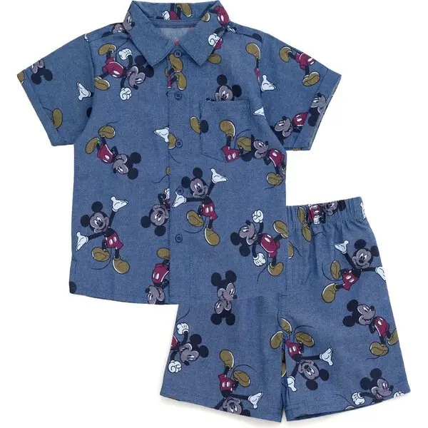 Disney Button-down T-shirt & Shorts Set - Mickey Mouse Blue