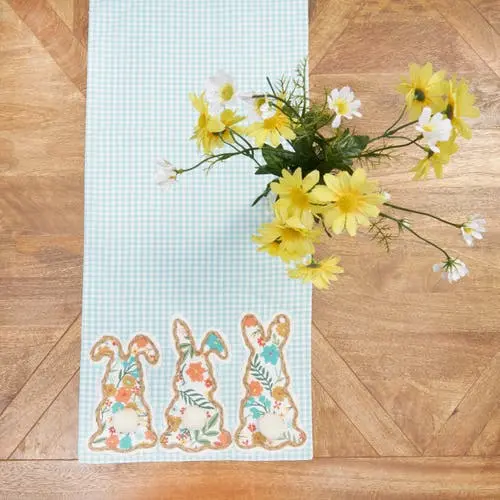 C&F HOME Blossom Bunny Trio Plaid 100% Cotton Table Runner 14" X 72"
