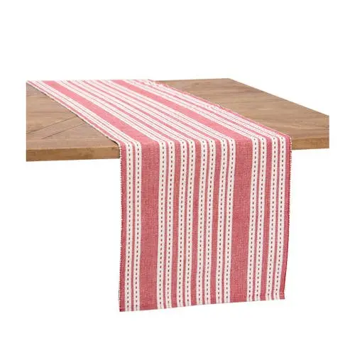 C&F HOME Warner Scarlet Striped 100% Cotton Table Runner 14" X 72" - Red