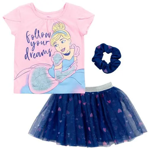 Disney T-shirt, Skirt, And Scrunchie Set - Princess Cinderella Pink Pink