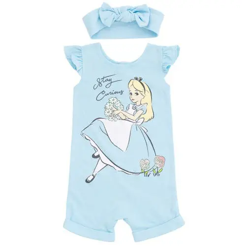 Disney Sleeveless Romper Headband Set - Alice In Wonderland Blue