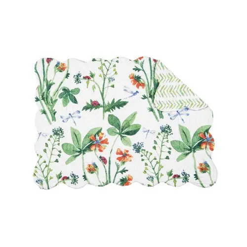 C&F HOME Clover Bug Watercolor Garden 100% Cotton Quilted Set Of 6 Placemats 13" X 19 - Green