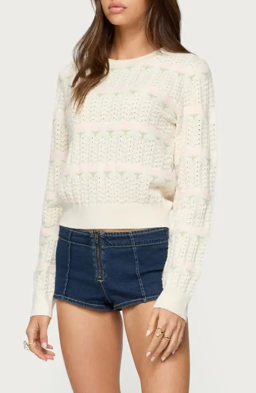 EDIKTED Emerie Floral Pointelle Stitch Sweater