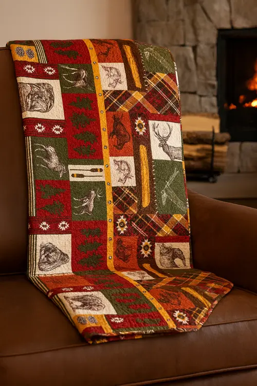 C&F HOME Keaton Forest Bear Deer Moose Patchwork Cotton Throw Blanket 48" X 60