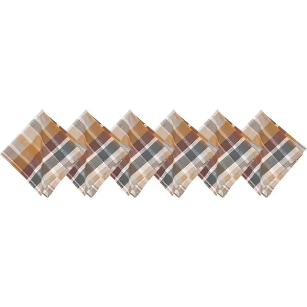 C&F HOME Aspen Plaid Handwoven 100% Cotton Set Of 6 Cloth Napkins - Brown