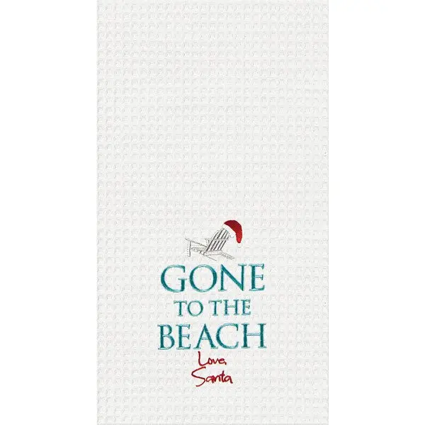 C&F HOME Gone To The Beach Santa Waffle Weave Cotton Kitchen Towel - White