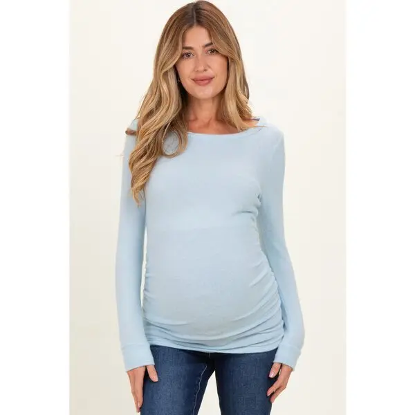 PINKBLUSH Soft Knit Ruched Maternity Top - Blue