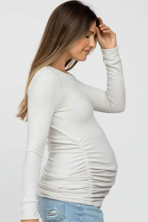 PINKBLUSH Knit Ruched Maternity Top - Cream