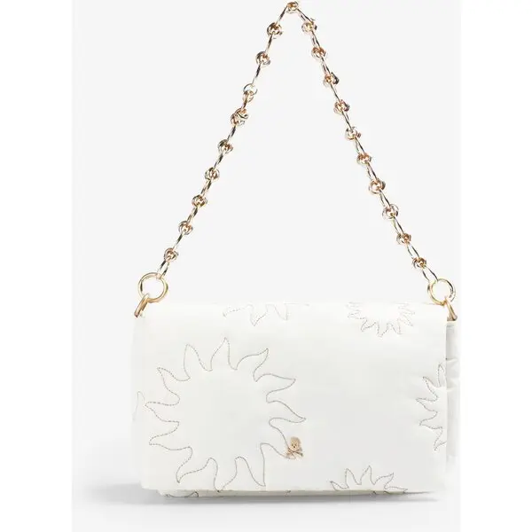SCALPERS Chain Bag With Embroidered Sun Details - Ecru