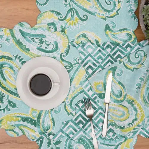 C&F HOME Jade Cotton Quilted Round Reversible Placemats Set Of 6