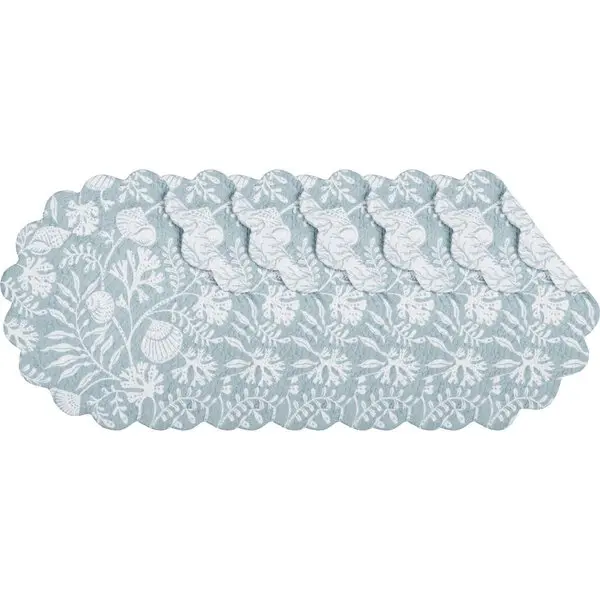 C&F HOME Seafoam Reef Scalloped Round Placemats Set Of 6 Nautical Design Coral - White