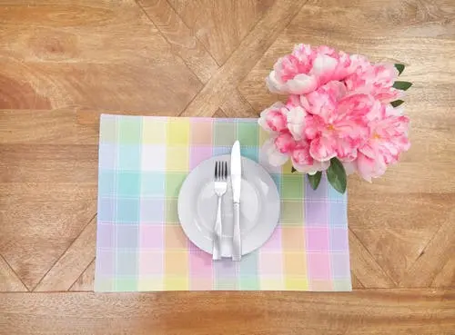 C&F HOME Hana Easter Patel Plaid 100% Cotton Set Of 6 Placemats 13" X 19