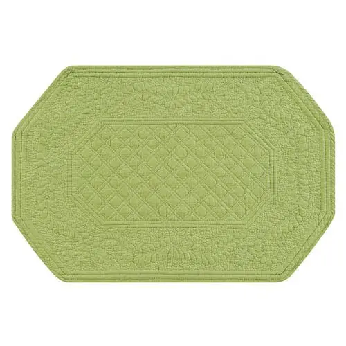 C&F HOME Solid Octagonal Vintage Design 100% Cotton Set Of 6 Placemats - Green